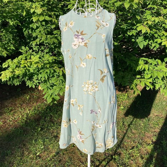 Vintage | Dresses | Vintage Cottage Core Dress Floral 9s Sage Green ...